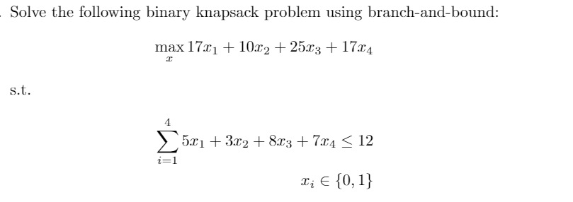 Solved Solve The Following Binary Knapsack Problem Using 