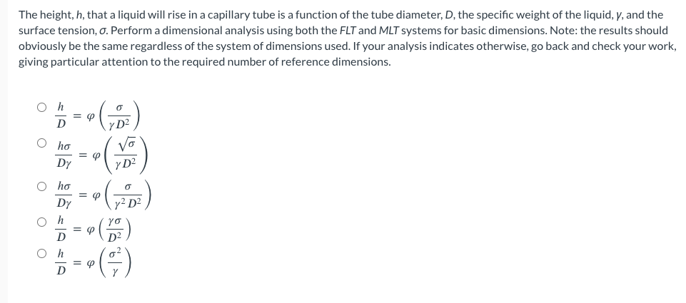 The height, h, that a liquid will rise in a capillary | Chegg.com