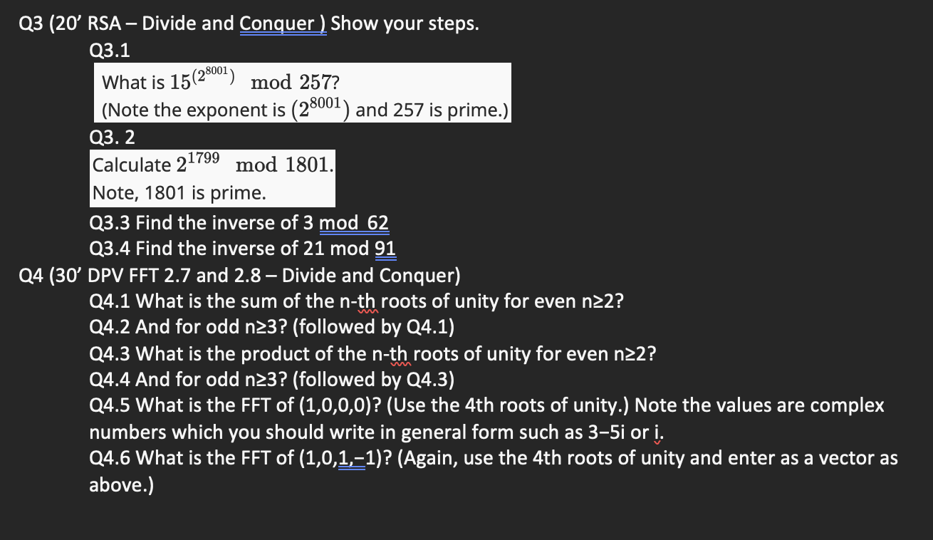 Solved What is 15(28001)mod257? (Note the exponent is | Chegg.com