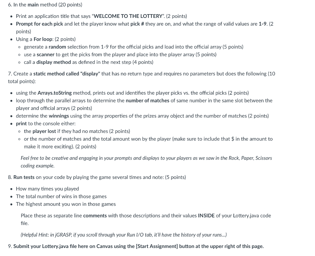 Solved Programming Project: Lottery - Basic Arrays We're | Chegg.com