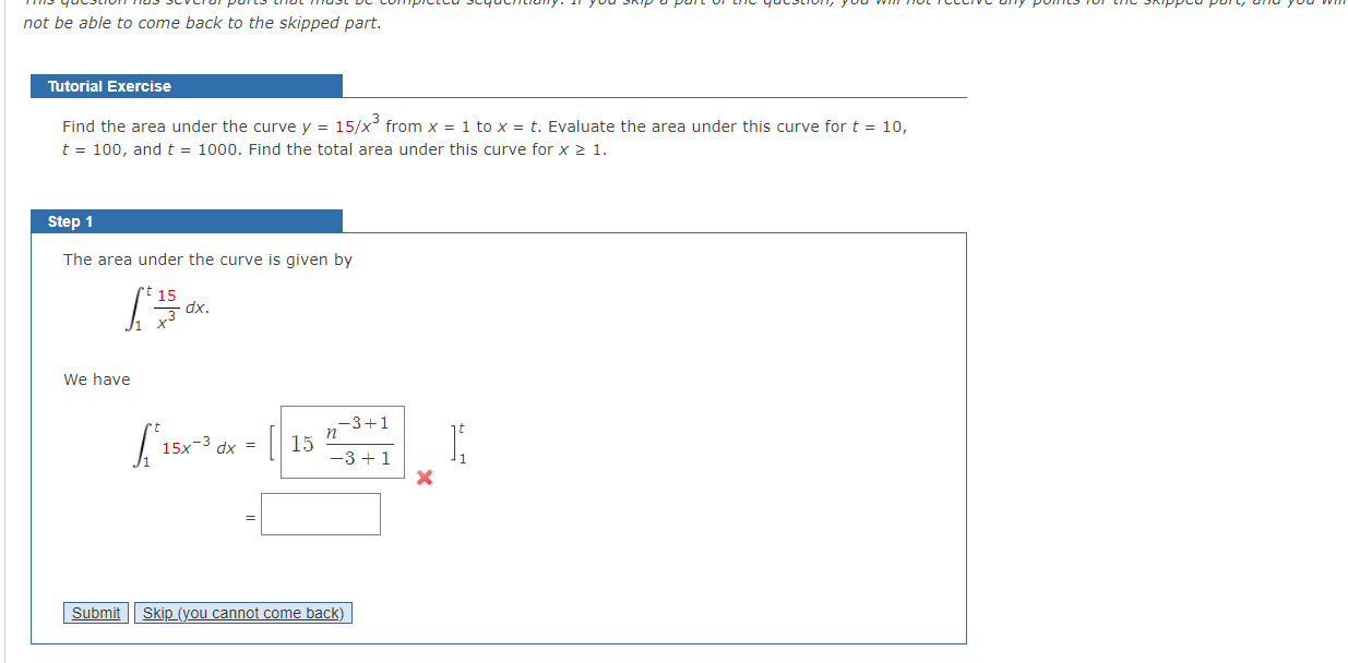 Solved Find the area under the curve y = 15/x3 from x = | Chegg.com