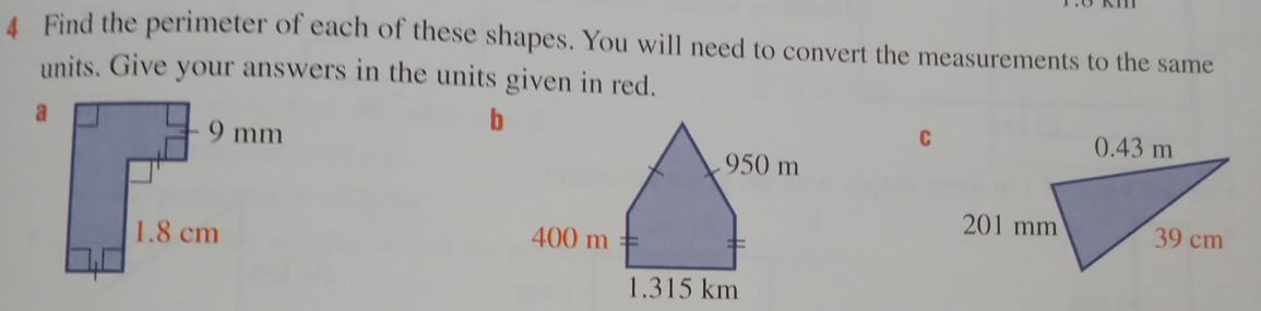 Solved 4 Find the perimeter of each of these shapes. You | Chegg.com