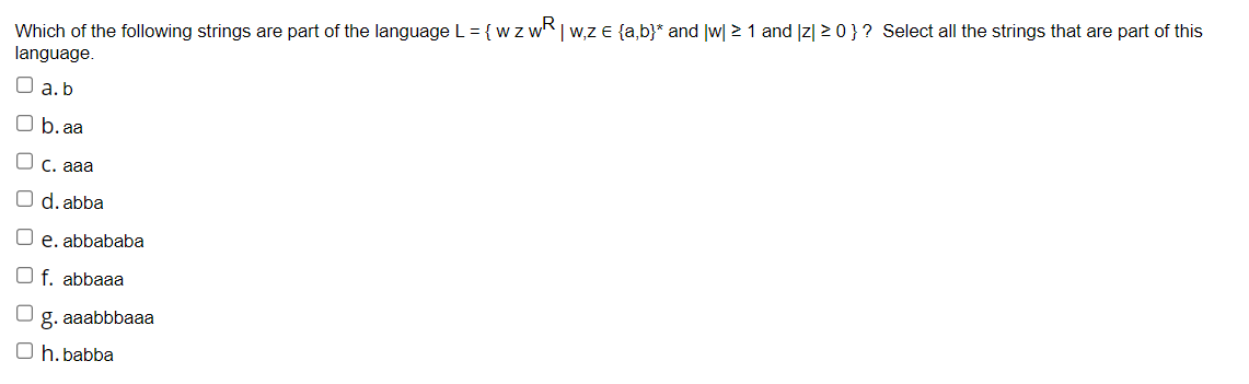 Solved Which of the following strings are part of the | Chegg.com