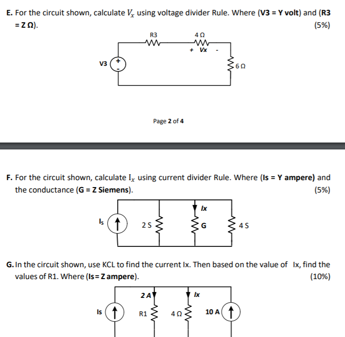 Solved E. For the circuit shown, calculate V, using voltage | Chegg.com