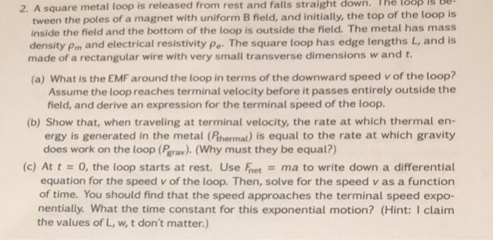 Solved 2. A square metal loop is released from rest and | Chegg.com