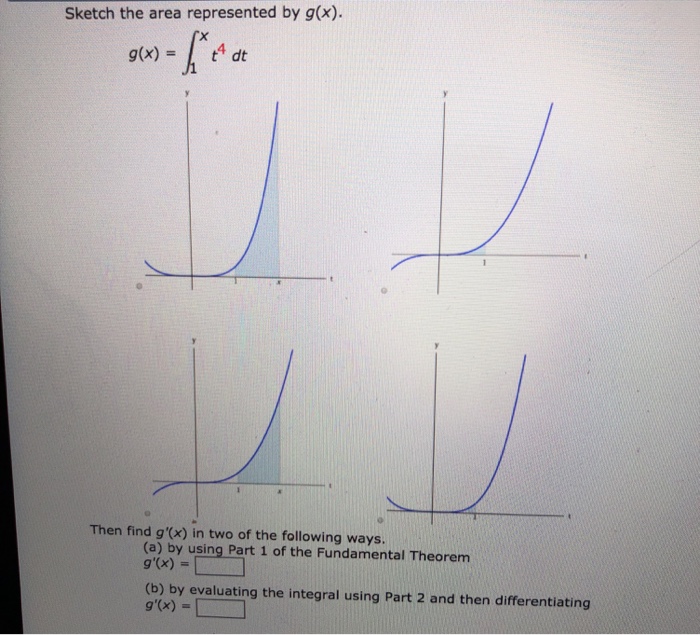 Solved Sketch the area represented by g(x). g(x)t4 dt Then | Chegg.com