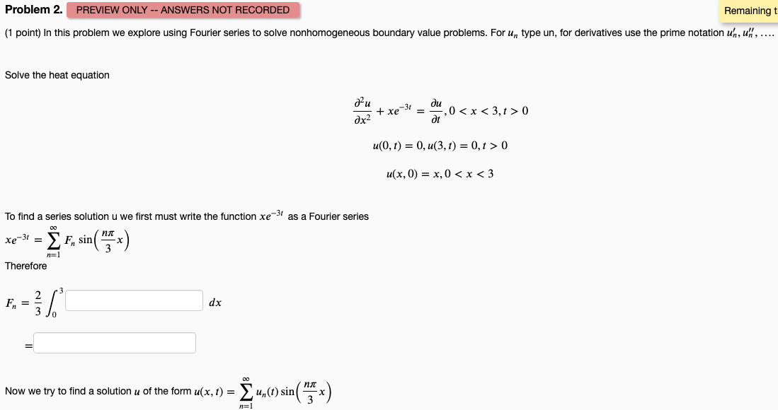 Solved Problem 2. PREVIEW ONLY -- ANSWERS NOT RECORDED | Chegg.com