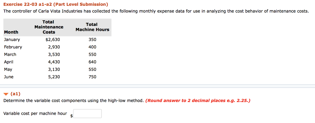 Solved Exercise 22-03 a1-a2 (Part Level Submission) The | Chegg.com