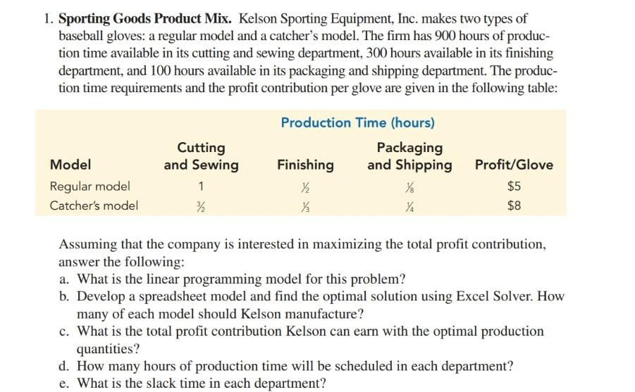Solved 1. Sporting Goods Product Mix. Kelson Sporting | Chegg.com Solved 1. Sporting Goods Product Mix. Kelson Sporting | Chegg.com
