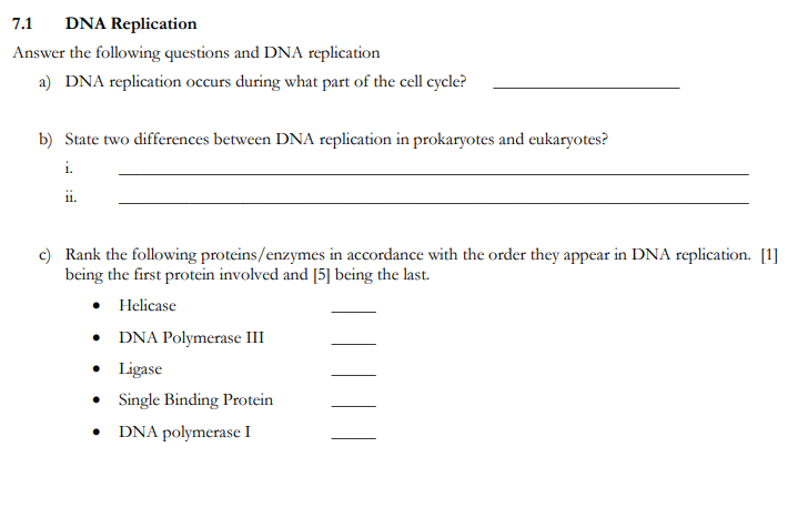 Solved 7.1 DNA Replication Answer the following questions | Chegg.com