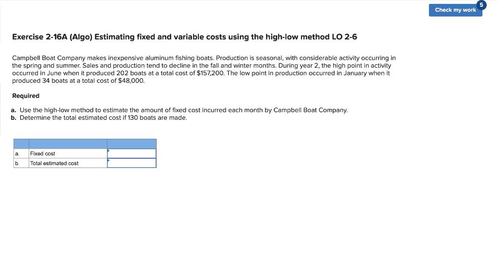 Solved Exercise 2-16A (Algo) Estimating fixed and variable | Chegg.com
