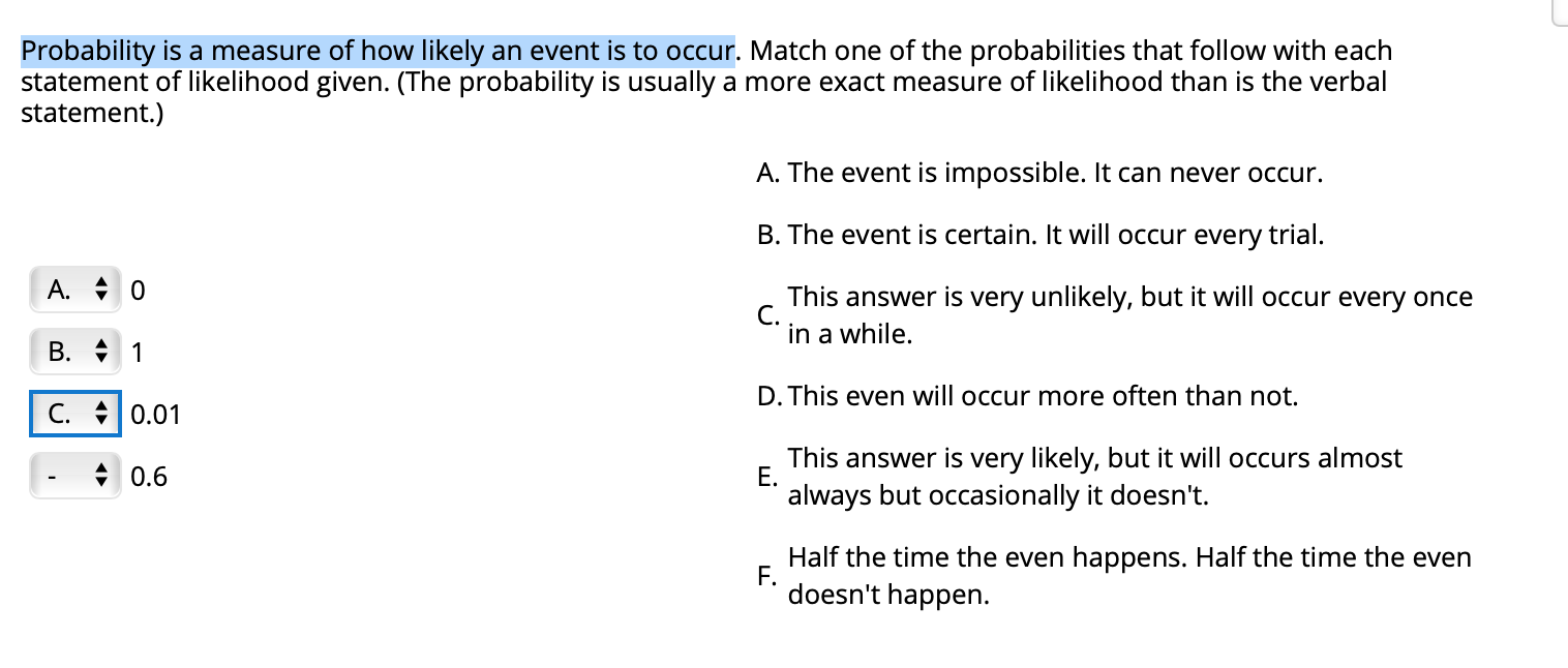 Solved Probability is a measure of how likely an event is to | Chegg.com