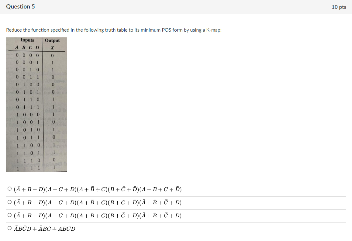 Solved Question 5 10 pts Reduce the function specified in | Chegg.com