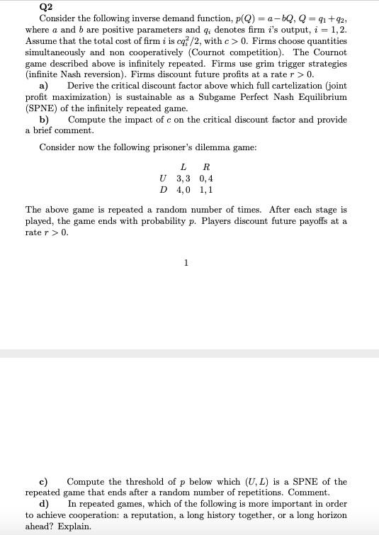 Q2 Consider the following inverse demand function, | Chegg.com