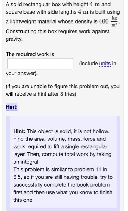 Solved A solid rectangular box with height 4 m and square | Chegg.com