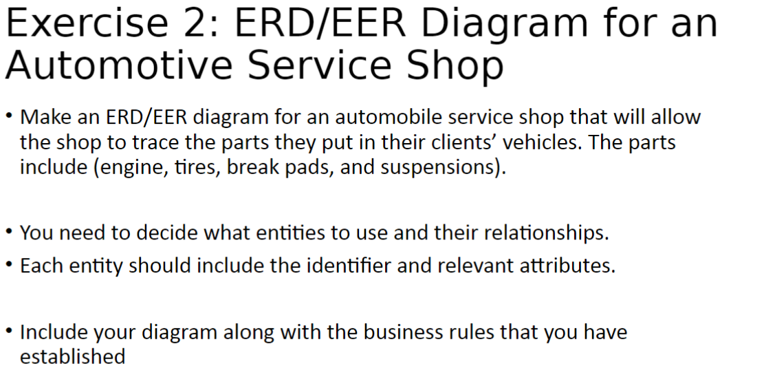 Solved Exercise 2: ERD/EER Diagram for an Automotive Service | Chegg.com