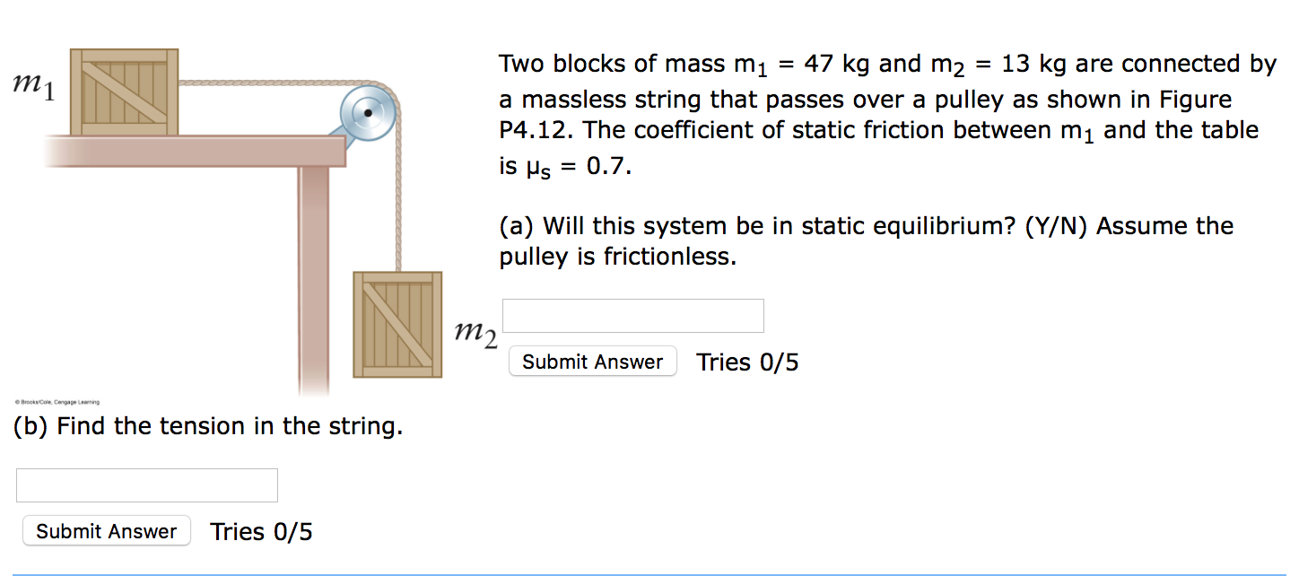 Solved 47 kg and m2 Two blocks of mass m1 13 kg are | Chegg.com