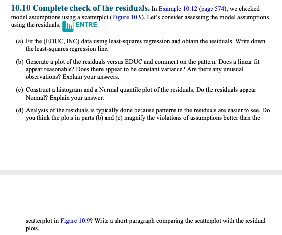 10.10 Complete check of the residuals. In Example | Chegg.com