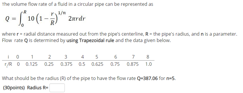 Solved The volume flow rate of a fluid in a circular pipe | Chegg.com