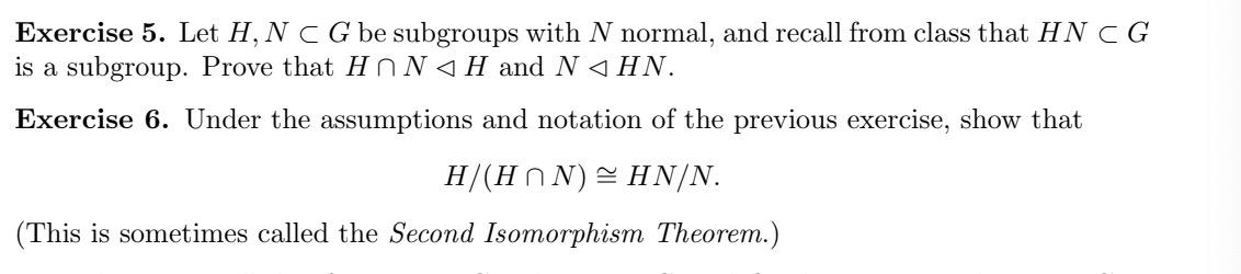 Solved Exercise 5. Let H, NC G be subgroups with N normal, | Chegg.com