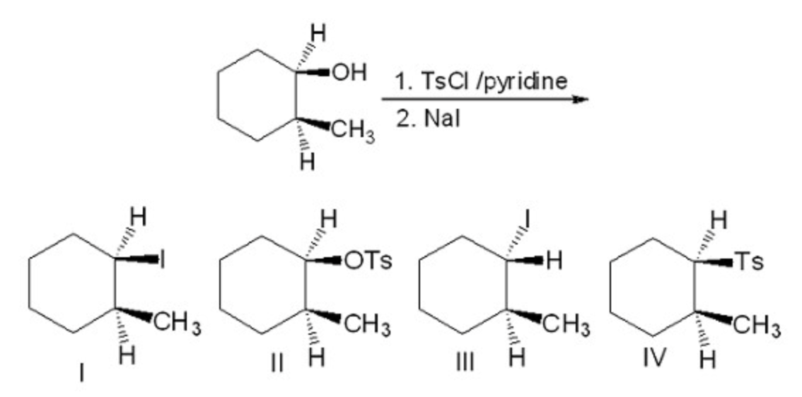 Solved H OH 1. TsCl /pyridine 2. Nal CH3 IP Н. H I in OTS H | Chegg.com