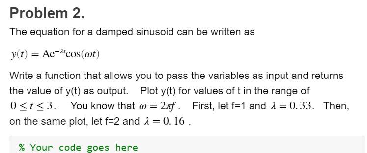 Solved Problem 2. The equation for a damped sinusoid can be | Chegg.com