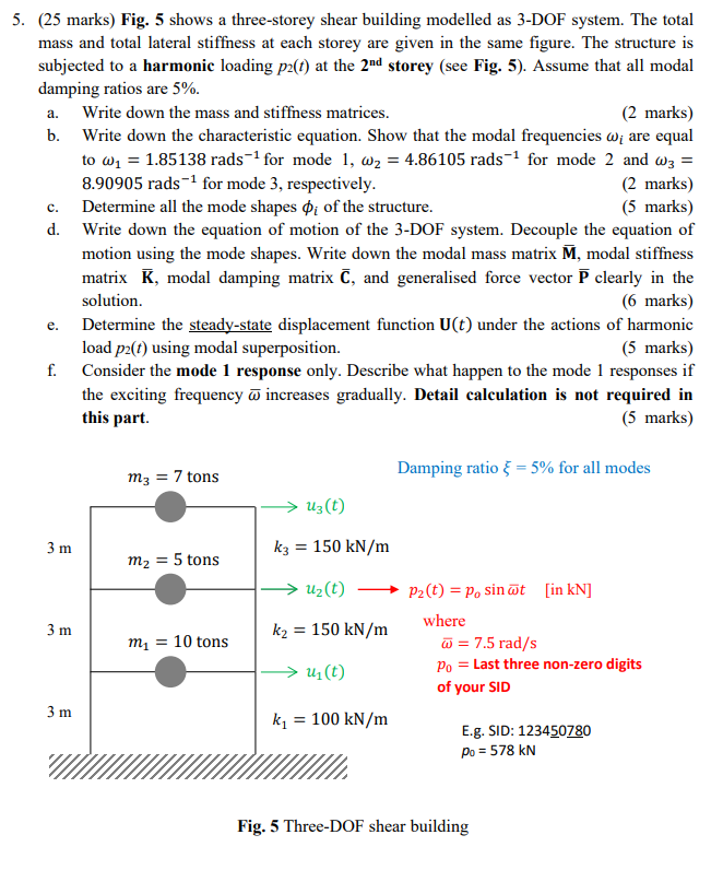 Solved c. 5. (25 marks) Fig. 5 shows a three-storey shear | Chegg.com