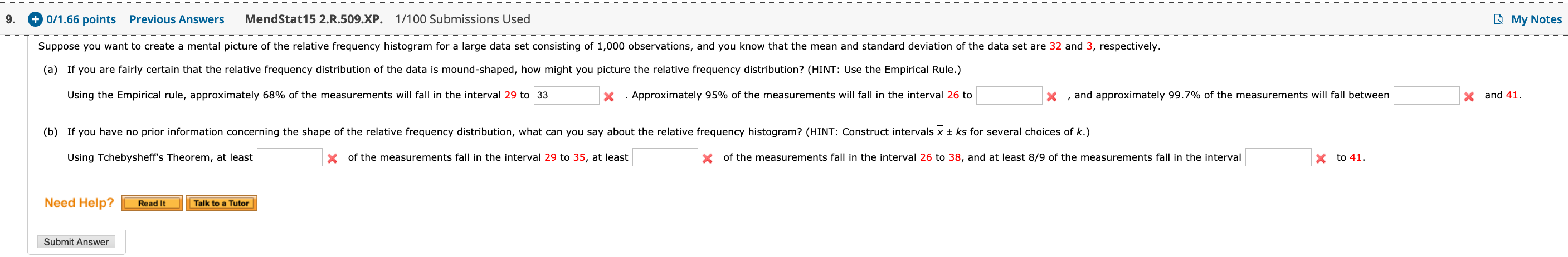 Solved 9. + 0/1.66 points Previous Answers MendStat15 | Chegg.com