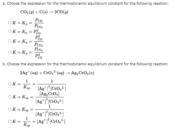Solved Choose the expression for the thermodynamic | Chegg.com