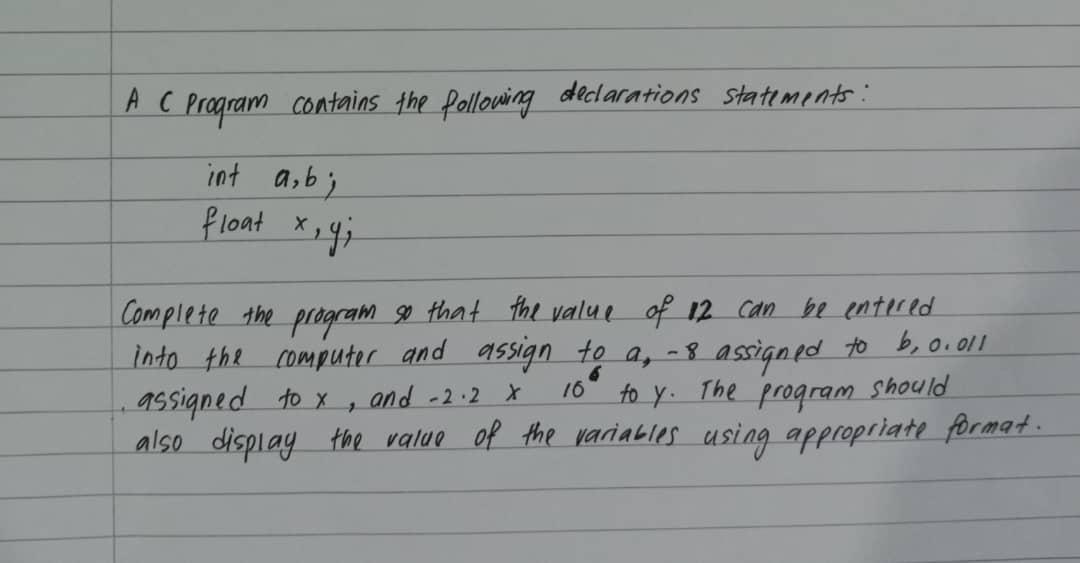 Solved А Program contains the following declarations | Chegg.com