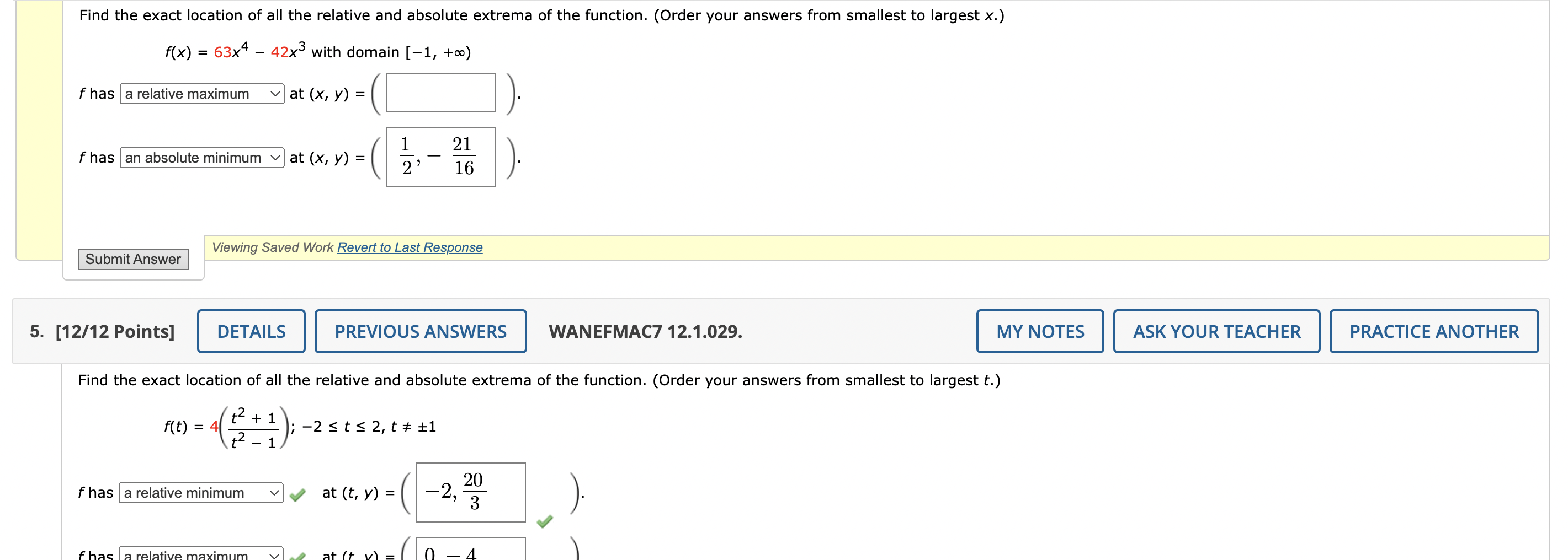 Solved Find the exact location of all the relative and | Chegg.com