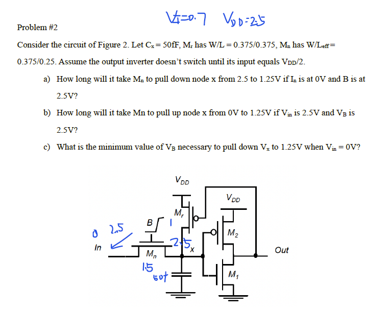 Solved Problem #2AA=0.7,VDD=2.5Consider the circuit of | Chegg.com