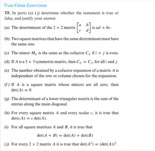 Solved True-False Exercises TF. In parts (a)-(j) determine | Chegg.com