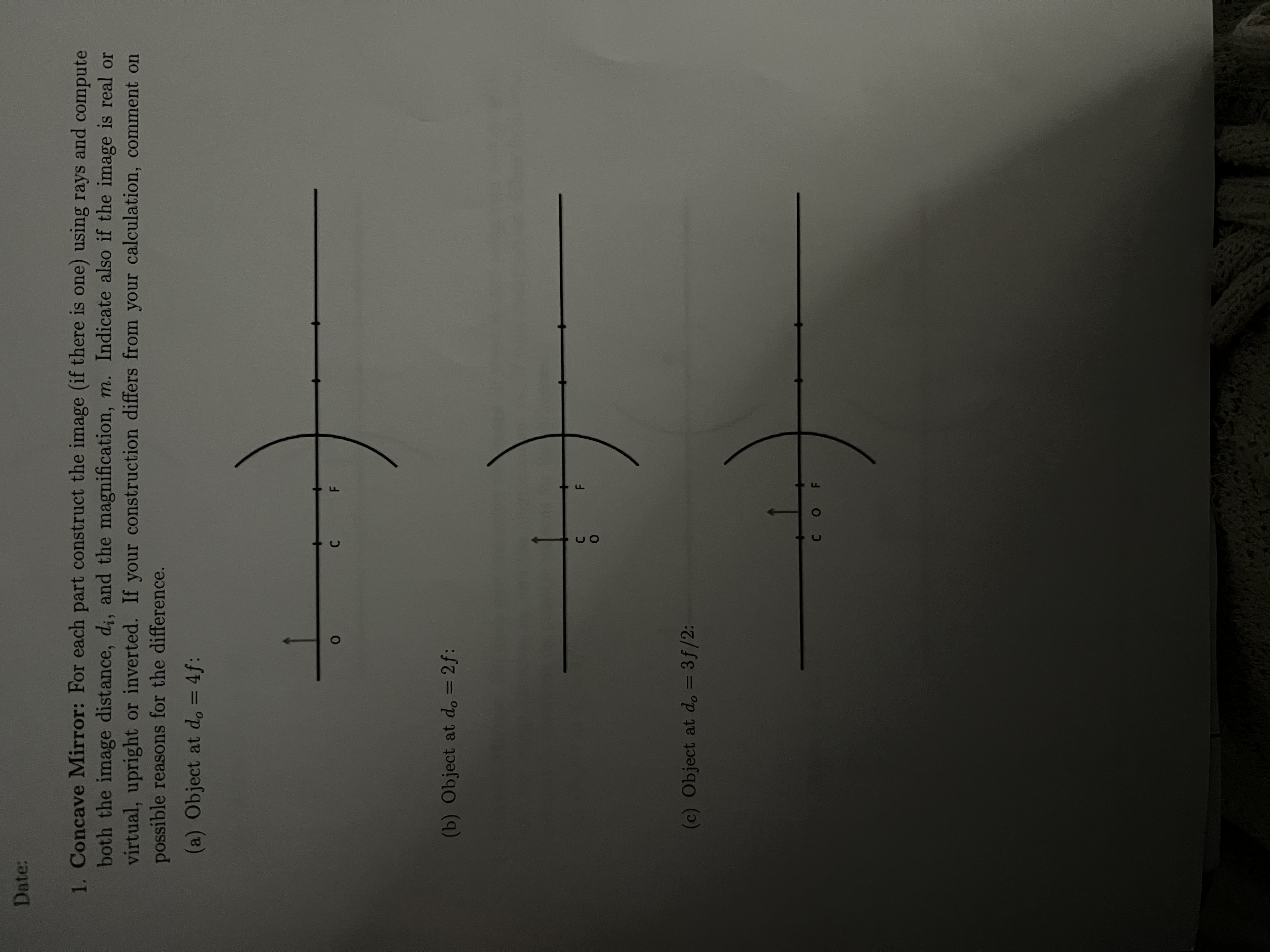 Solved 1. Concave Mirror: For each part construct the image | Chegg.com