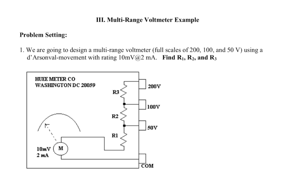 Solved III. Multi-Range Voltmeter Example Problem Setting: | Chegg.com