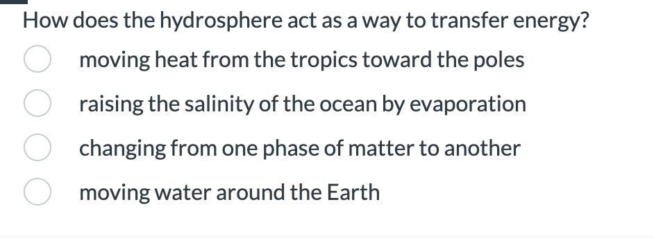 Solved How does the hydrosphere act as a way to transfer | Chegg.com
