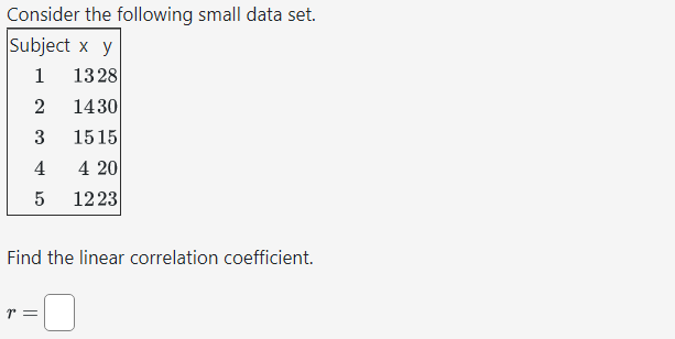 Solved Consider the following small data set. Find the | Chegg.com