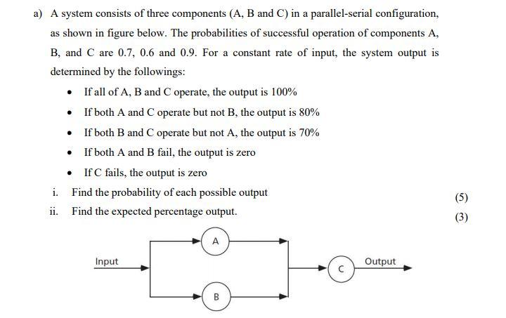 Solved a) A system consists of three components (A, B and C) | Chegg.com