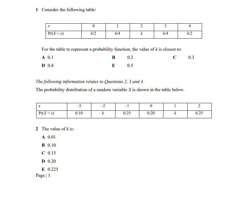 Solved 1 Consider the following table: 2 3 4 x Pr(xx) 0 k/2 | Chegg.com