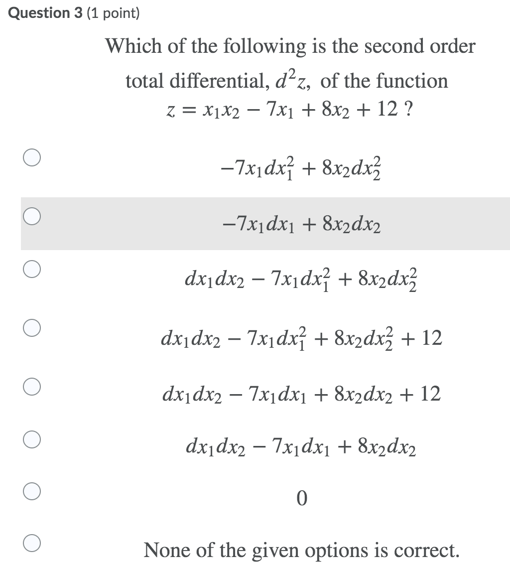 Solved Question 3 1 Point Which Of The Following Is The