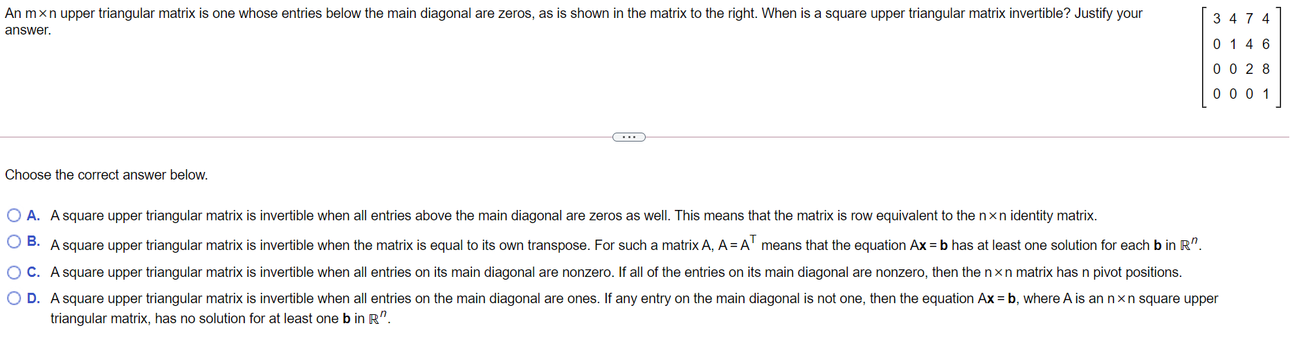 Solved An Mxn Upper Triangular Matrix Is One Whose Entries 