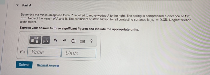 Solved Part A ce of 195 Determine the minimum applied force | Chegg.com