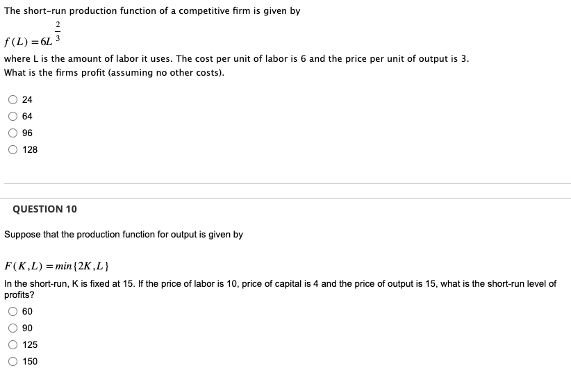 Solved The short-run production function of a competitive | Chegg.com