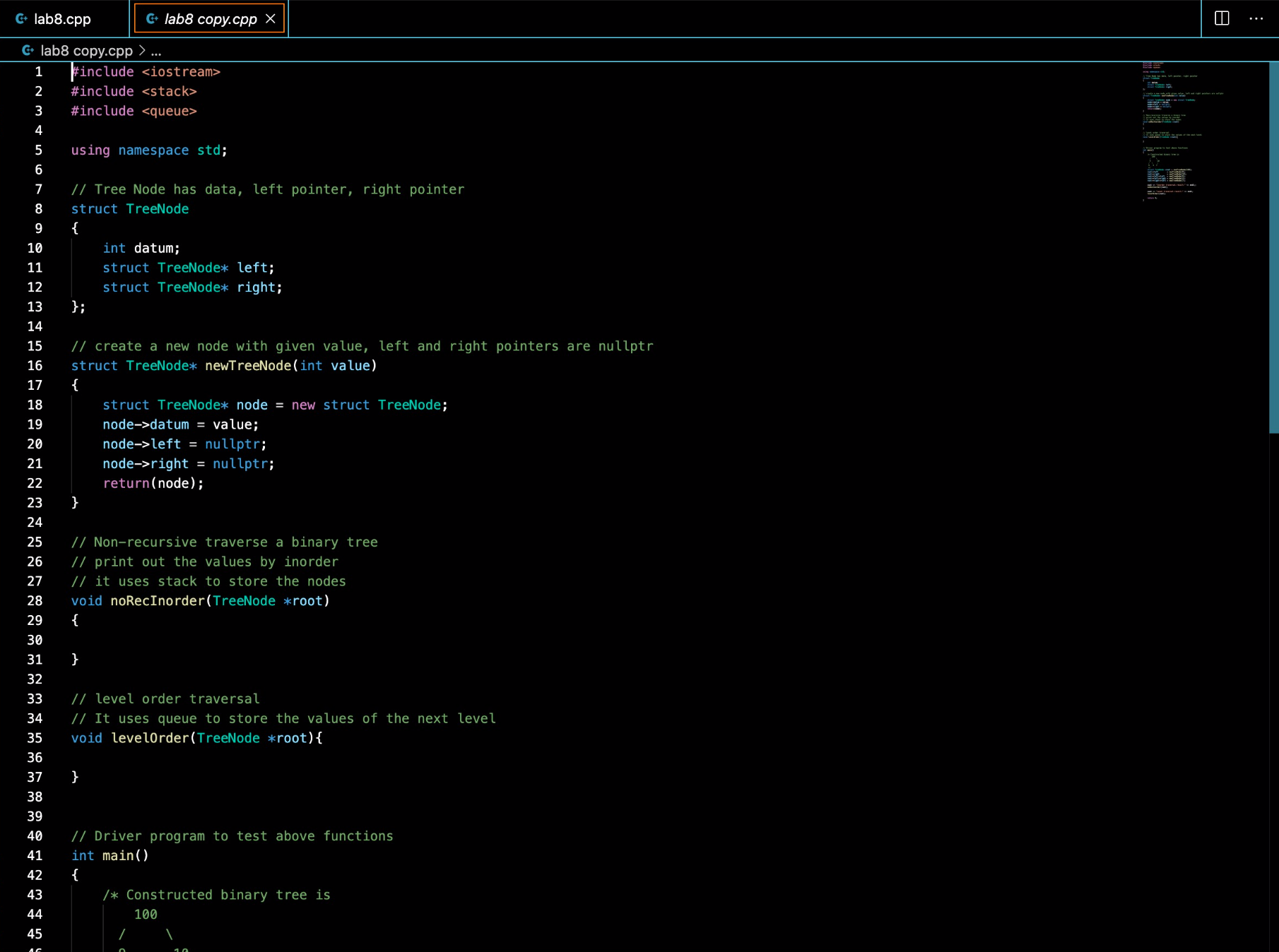C+ lab8.cpp G+ lab8 copy.cpp X 9 6* lab8 copy.cpp > 1 | Chegg.com