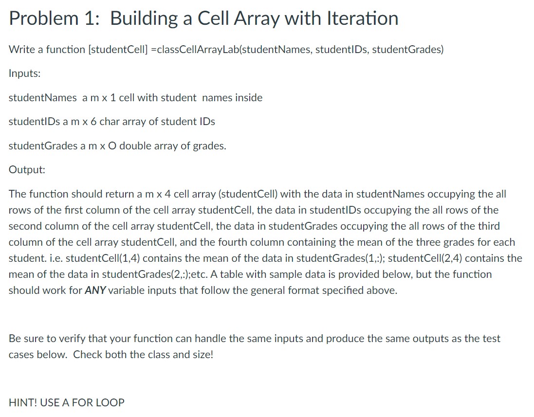Solved Write a function [studentCell] | Chegg.com