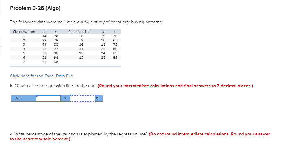 Solved Problem 3-26 (Algo) The following data were collected | Chegg.com