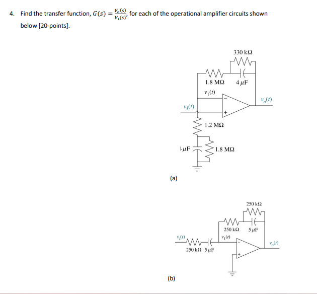 Solved 4. Find the transfer function, G(s)=Vi(s)Vo(s), for | Chegg.com