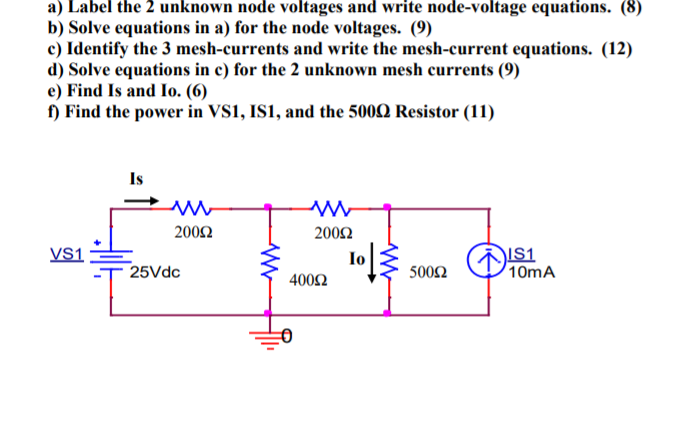 Solved a) Label the 2 unknown node voltages and write | Chegg.com