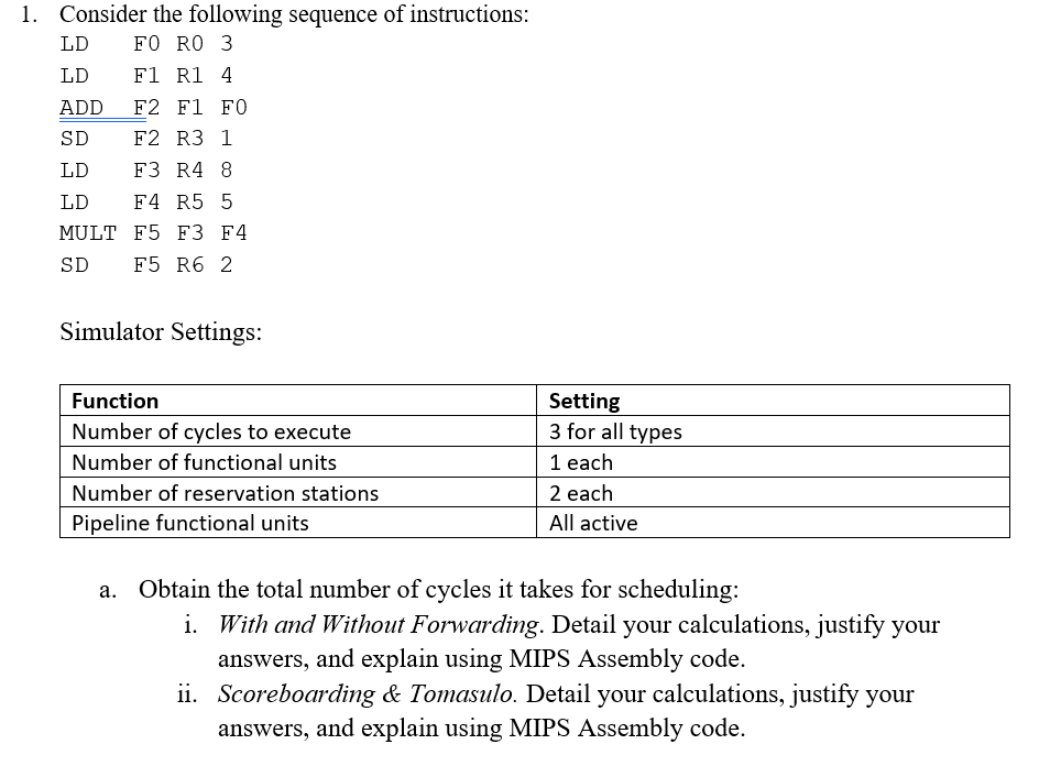 1. Consider the following sequence of instructions: | Chegg.com