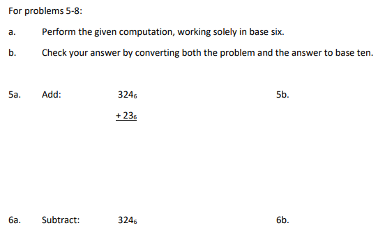 Solved For problems 5-8: a. Perform the given computation, | Chegg.com